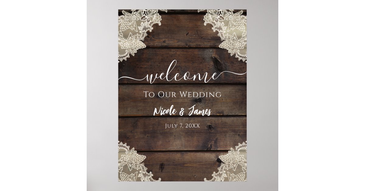 Rustic Barn Wood & Lace Romantic Elegant Wedding Poster | Zazzle