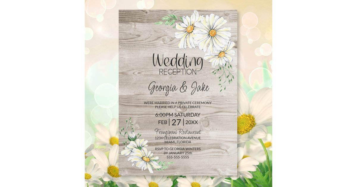 Rustic Barn Wood White Daisies Wedding Reception Invitation | Zazzle