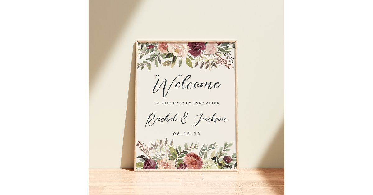 Rustic Bloom Watercolor Floral Wedding Welcome Poster | Zazzle