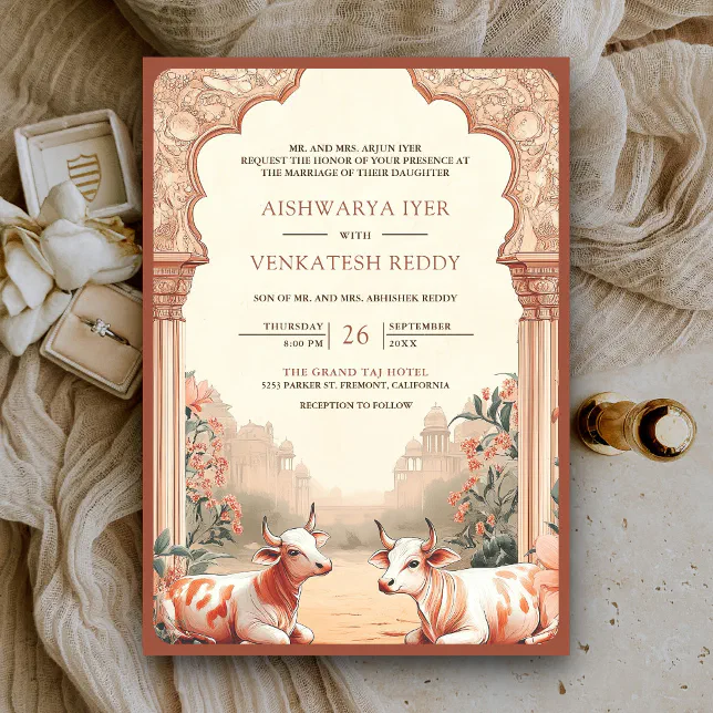 Rustic Boho Earthy Floral Indian Cow Wedding Invitation | Zazzle