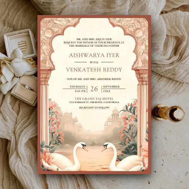 Rustic Boho Earthy Floral Indian Swan Wedding Invitation | Zazzle