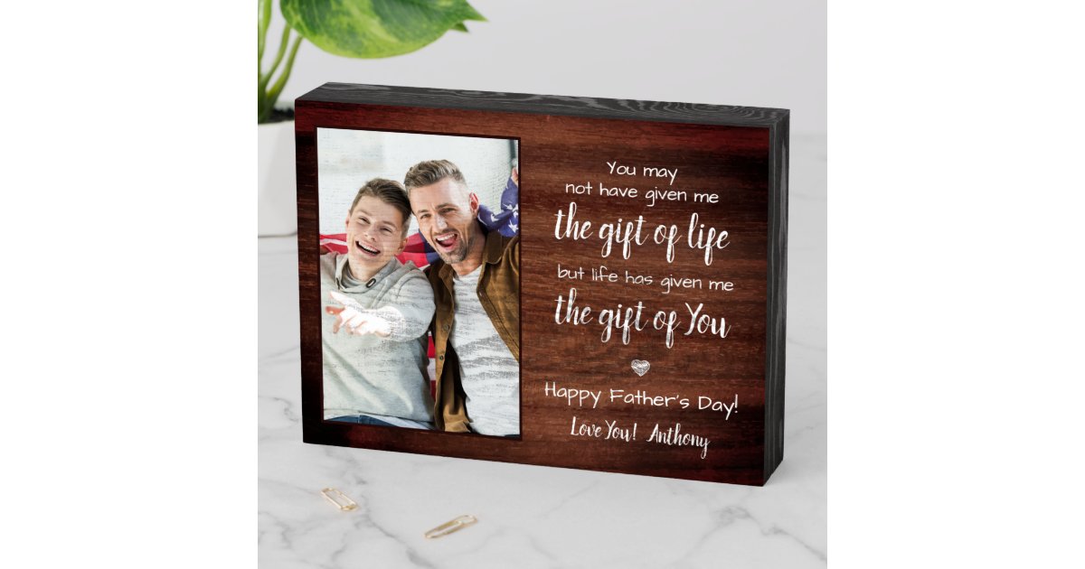 Rustic BONUS DAD Poem Custom Photo Father's Day Wooden Box Sign | Zazzle