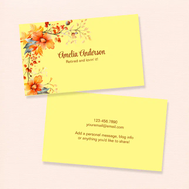 Rustic Botanical Retired And Lovin' It Yellow Calling Card | Zazzle