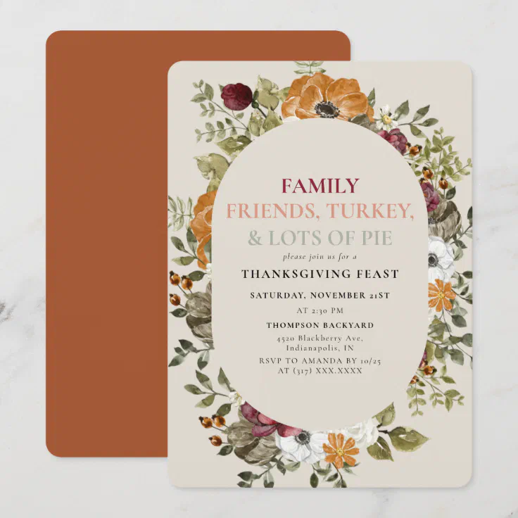 Rustic Botanical Thanksgiving Dinner Feast Party Invitation | Zazzle