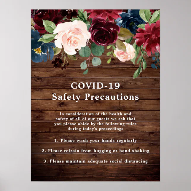 Rustic Burgundy COVID-19 Coronavirus Safety Poster | Zazzle