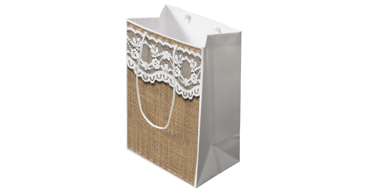 Rustic Burlap and Lace Effect Paper Bag | Zazzle