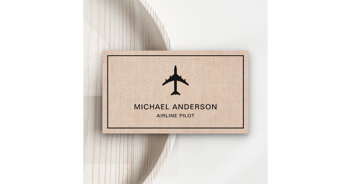 Rustic Burlap Jet Aircraft Aeroplane Airline Pilot Business Card | Zazzle