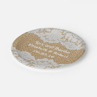 Rustic Burlap White Lace Wedding Paper Plates