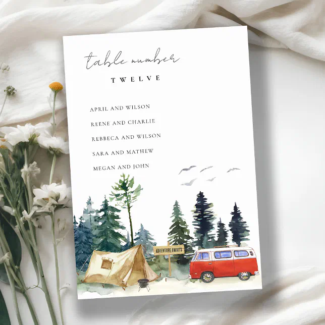 Rustic Camping Pine Forest Wedding Seating Chart Table Number | Zazzle