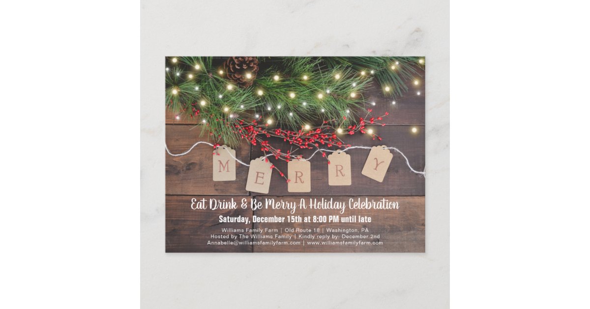 Rustic Christmas Country Holiday Party Invitation Postcard | Zazzle