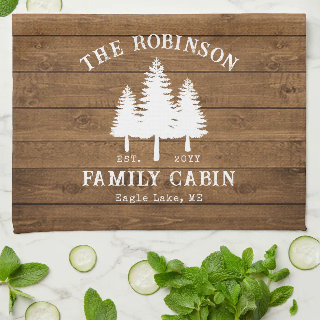 Rustic Country Family Cabin Trees Wood Plank Print Tea Towel | Zazzle