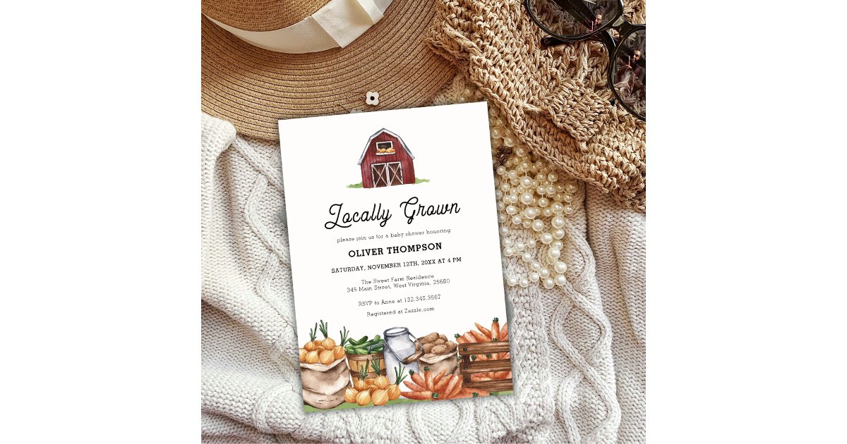 Rustic Country Locally Grown Veggie Baby Shower Invitation | Zazzle