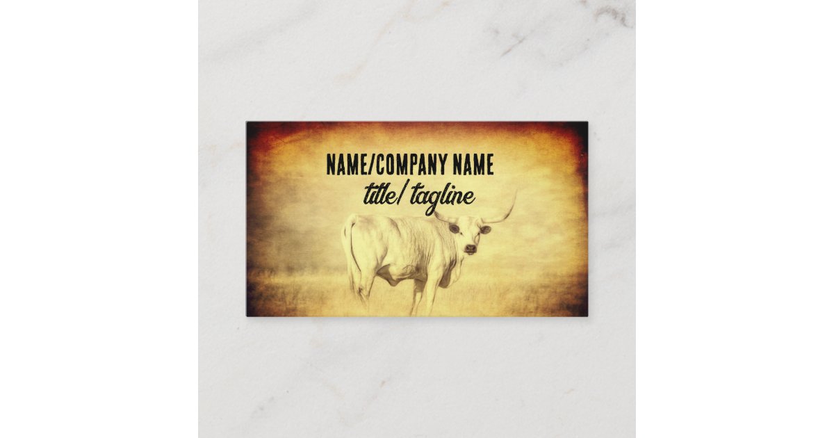 rustic country longhorn cow vintage style sepia business card | Zazzle