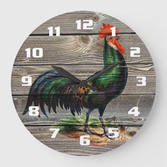 Rustic Country Rooster Kitchen Large Clock | Zazzle