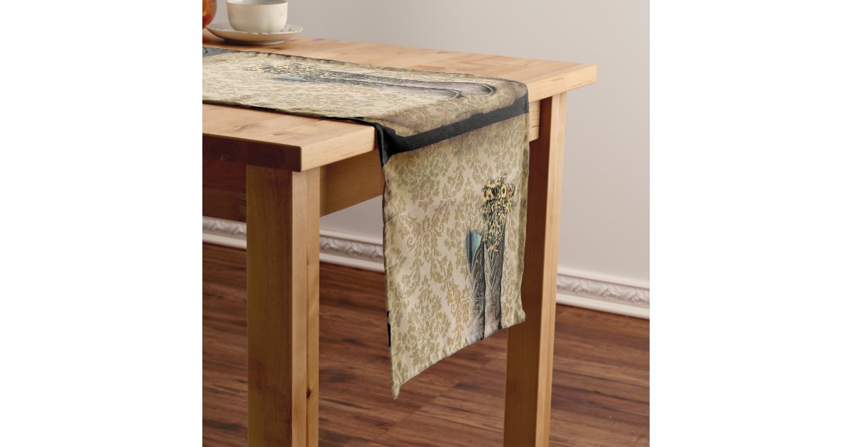 rustic damask western country cowboy short table runner | Zazzle