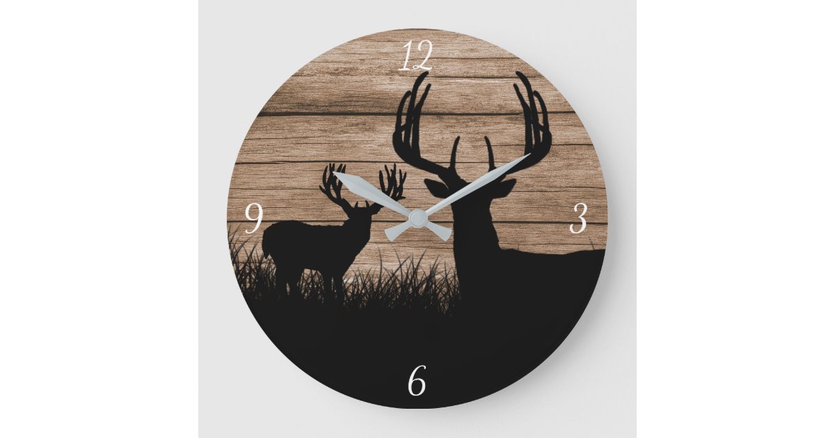 Rustic Deer Antlers Buck Hunting Large Clock | Zazzle