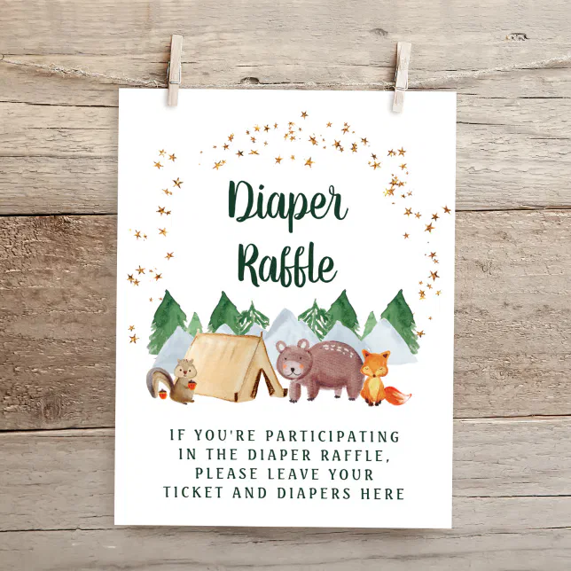 Rustic Diaper Raffle Woodland Animals Baby Shower Poster | Zazzle