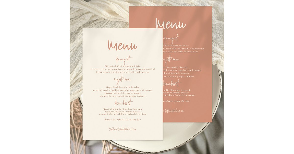 Rustic Dual Tone Reversible Wedding Menu Invitation | Zazzle