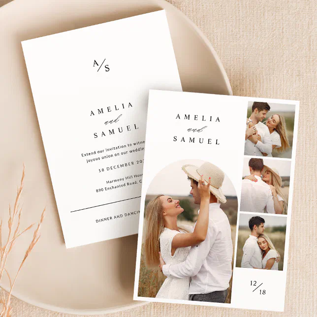 Rustic Elegant Photo Collage Wedding Invitation | Zazzle