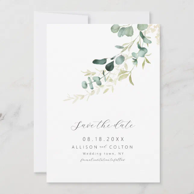 Rustic eucalyptus sage green greenery boho save the date | Zazzle