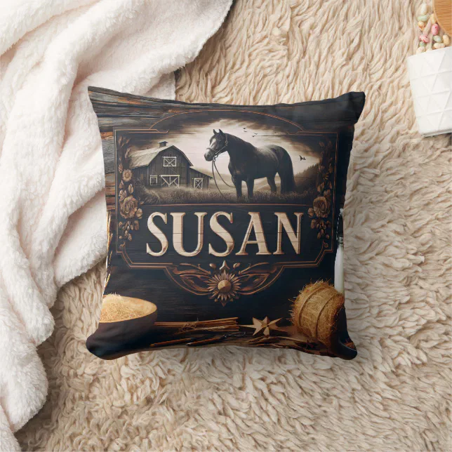 Rustic Farm Sign Featuring Horse and Barn Cushion | Zazzle
