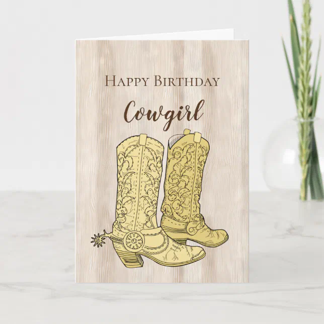 Rustic Faux Cream White Wood Cowboy Boots Birthday Card | Zazzle