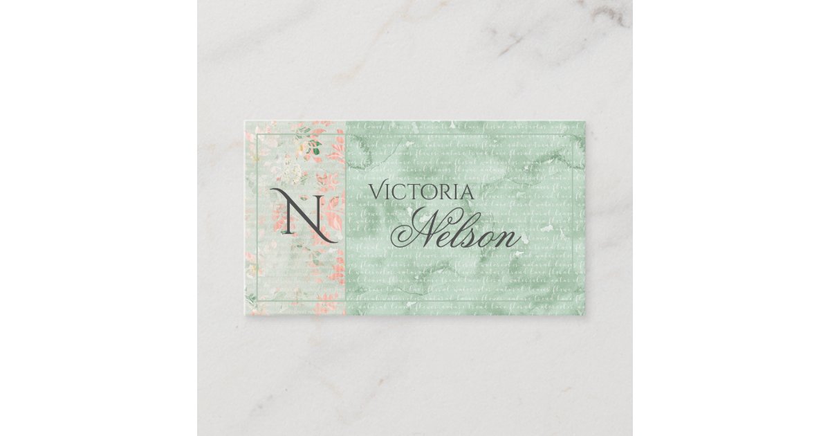 Rustic Floral Monogram Calligraphy Paper Business Card | Zazzle