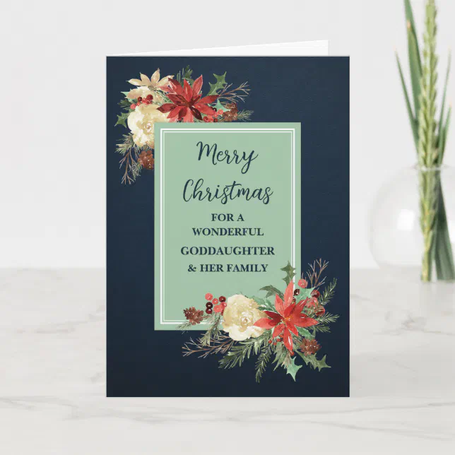 Rustic Flowers Goddaughter & Family Christmas Card | Zazzle