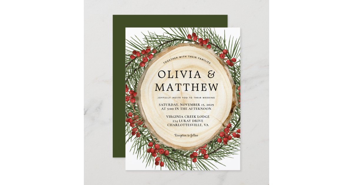 Rustic Forest Wood Slice Pine Wedding Invitation | Zazzle