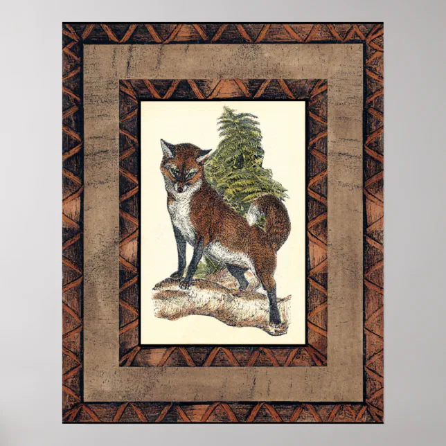 Rustic Fox Stepping on a Tree Trunk Poster | Zazzle