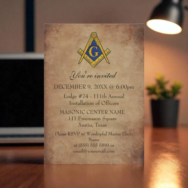 Rustic Freemason Masonry Black Masonic Invitation | Zazzle