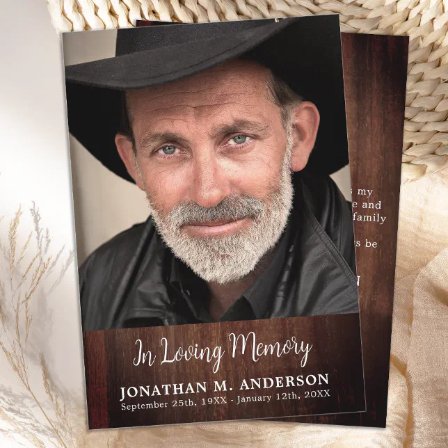 Rustic Funeral Simple Memorial Sympathy Photo Thank You Card | Zazzle