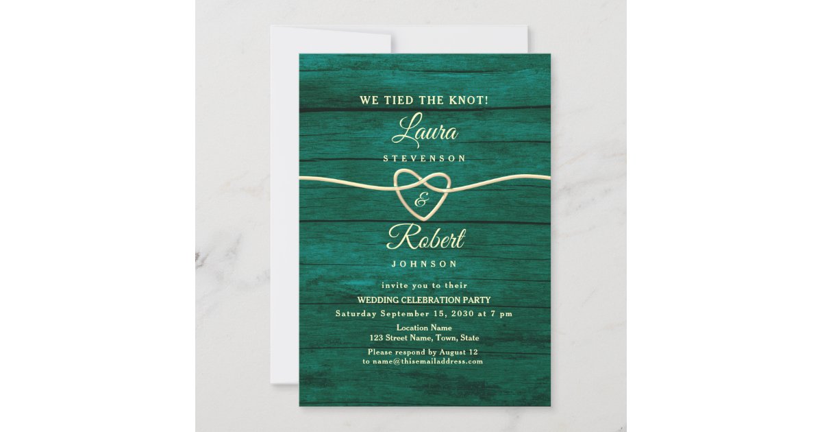 Rustic Green Rope Heart Wedding Reception Invitation | Zazzle