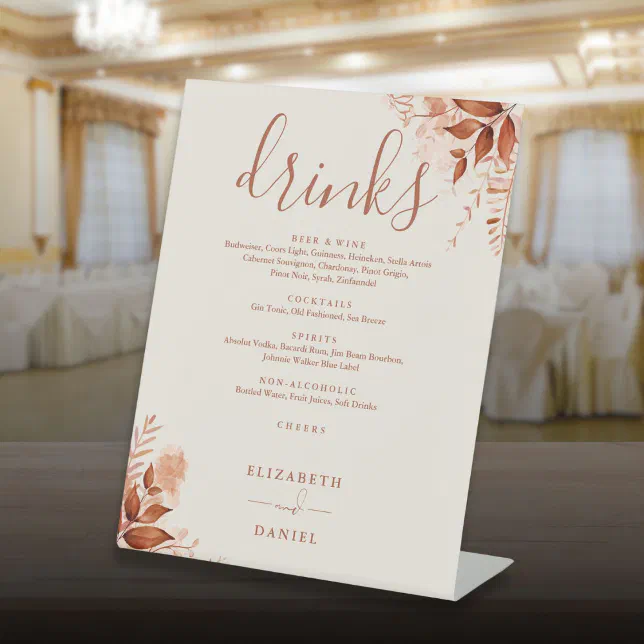 Rustic Greenery Fall Wedding Drinks Menu Pedestal Sign | Zazzle