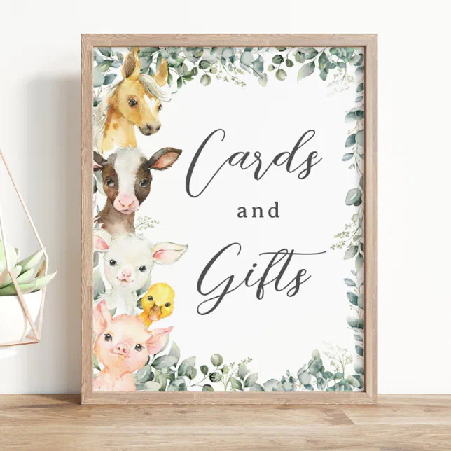 Rustic Greenery Farm Animals Baby Cards and Gifts Poster | Zazzle