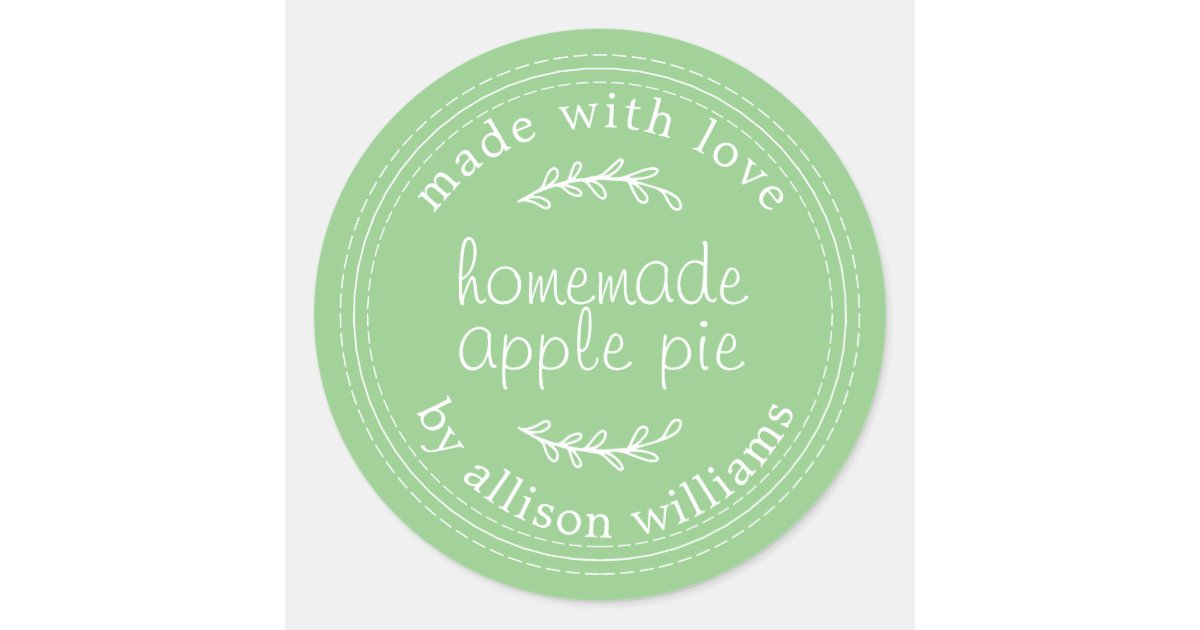 Rustic Homemade Baked Goods Apple Pie Green Classic Round Sticker | Zazzle