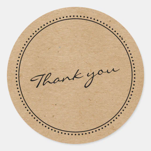Rustic Kraft Thank You Script Lettering Dotted Classic Round Sticker ...