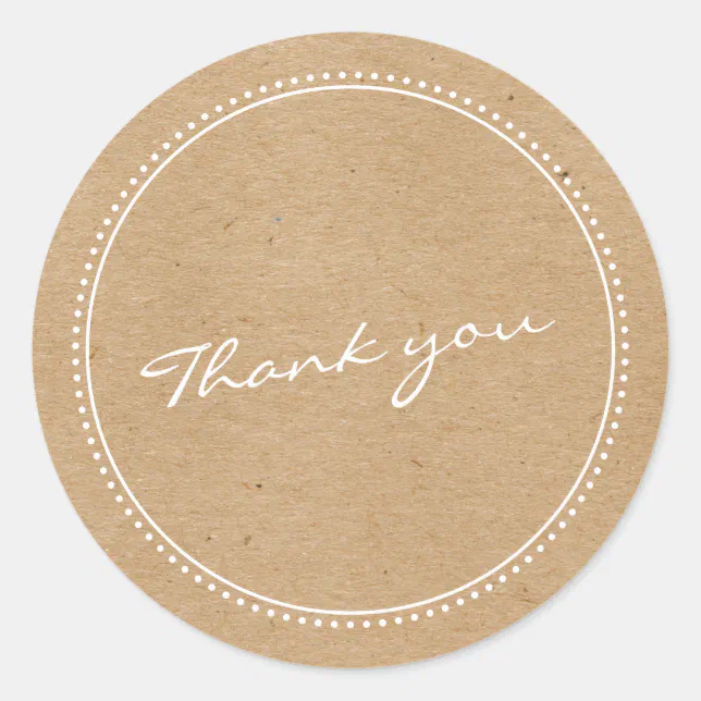 Rustic Kraft Thank You Script Lettering Dotted Classic Round Sticker ...