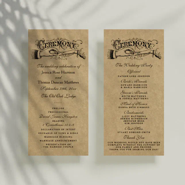 Rustic Kraft Wedding Ceremony Program Templates Rack Card | Zazzle