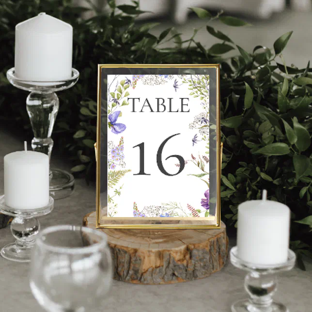 Rustic Lavender & Sage Wildflowers White Wedding Table Number | Zazzle