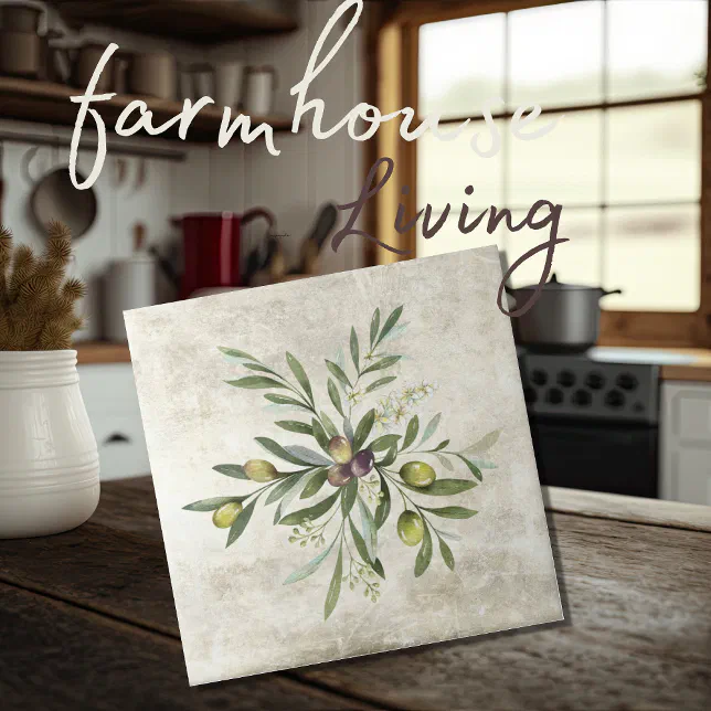 Rustic Olive & Branches Floral Blossoms Tile | Zazzle