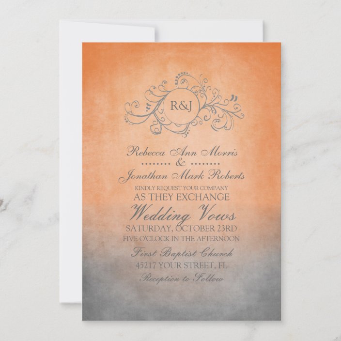 Rustic Orange and Grey Bohemian Wedding Invitation | Zazzle.co.uk