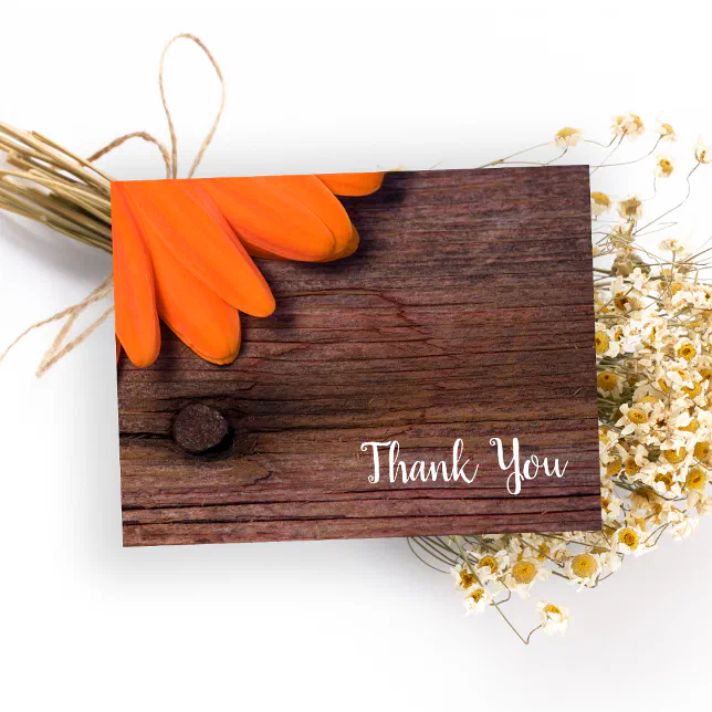 Rustic Orange Daisy Barn Wood Country Thank You Postcard | Zazzle