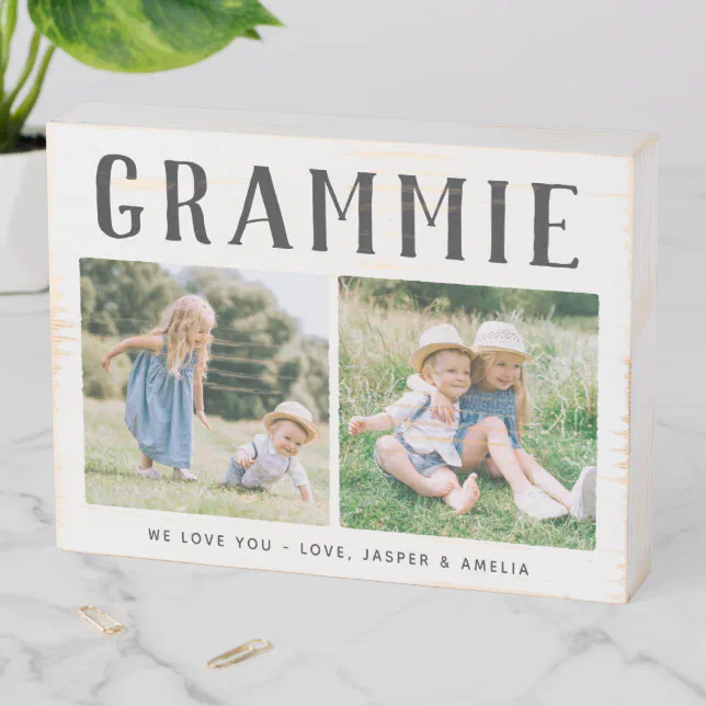 Rustic Personalised Grammie Grandma Photo Wooden Box Sign | Zazzle