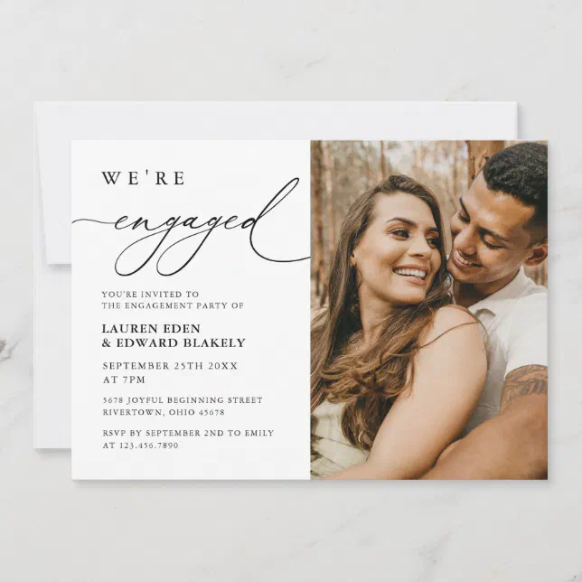 Rustic Photo We're Engaged Script Engagement Party Invitation | Zazzle