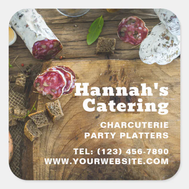 Rustic Photo Wooden Board Charcuterie Catering Square Sticker | Zazzle