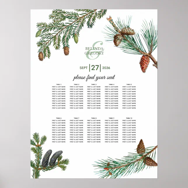 Rustic Pine Greenery Wedding Seating Chart | Zazzle