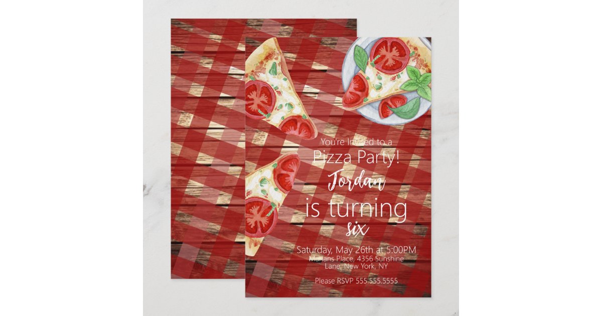 Rustic Pizza Slices Birthday Party Script Invitation | Zazzle