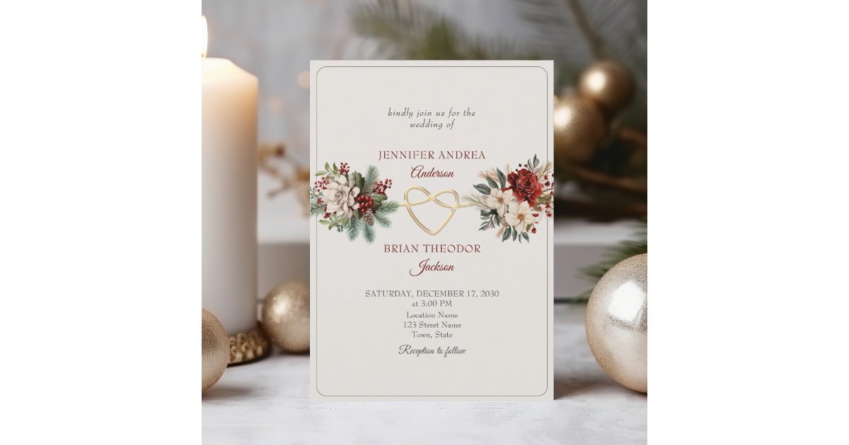 Rustic Red Green Winter Wedding Invitation | Zazzle