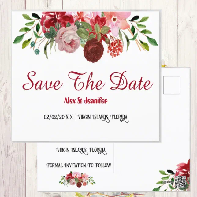 Rustic Red Roses Floral Save the Date Announcement Postcard | Zazzle